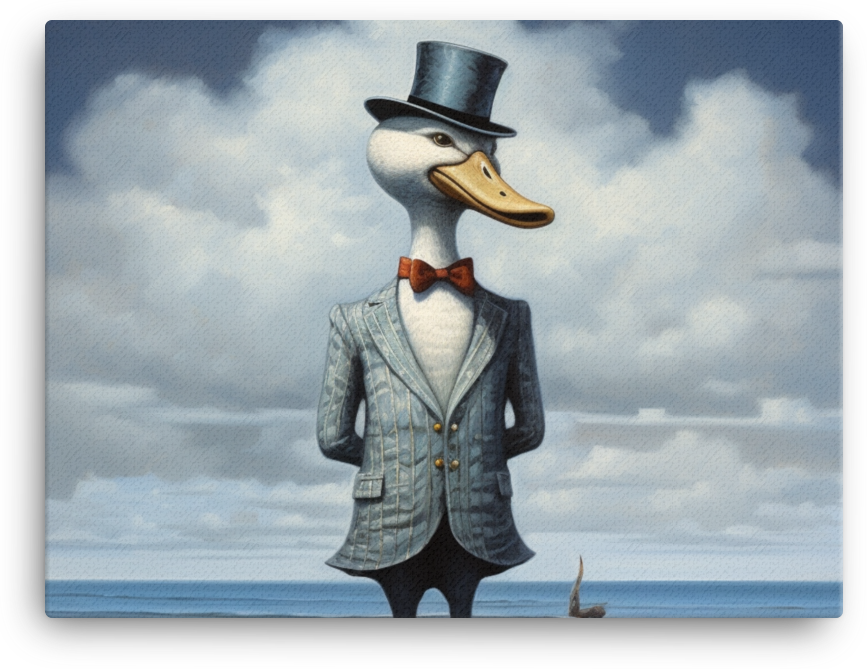 Dapper Duck in Suit with Ocean Backdrop Canvas - Visual – Visual Funky