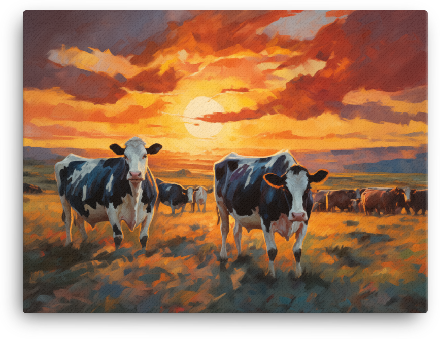 Dusk Grazing Cows Canvas Wall Art - Visual Funky