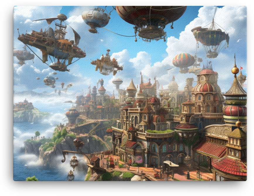 Steampunk Aerial City Canvas - Visual Funky