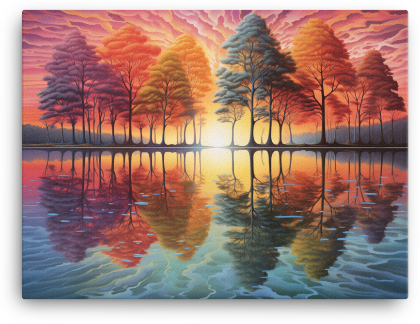 Sunset Harmony Tree Reflection Canvas - Visual Funky